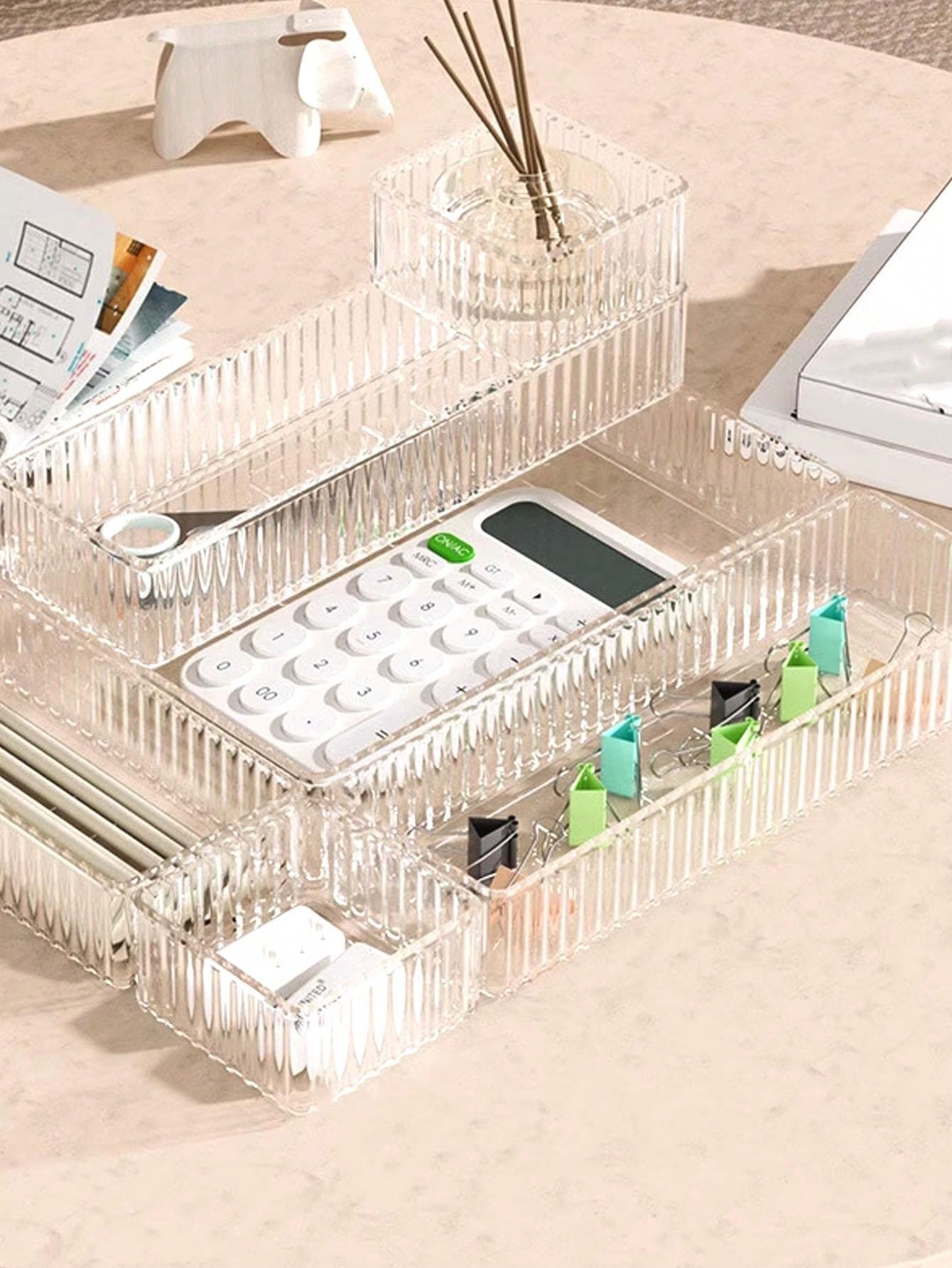 1pc Transparent Drawer Style Stationery Organizer With Partitions ...