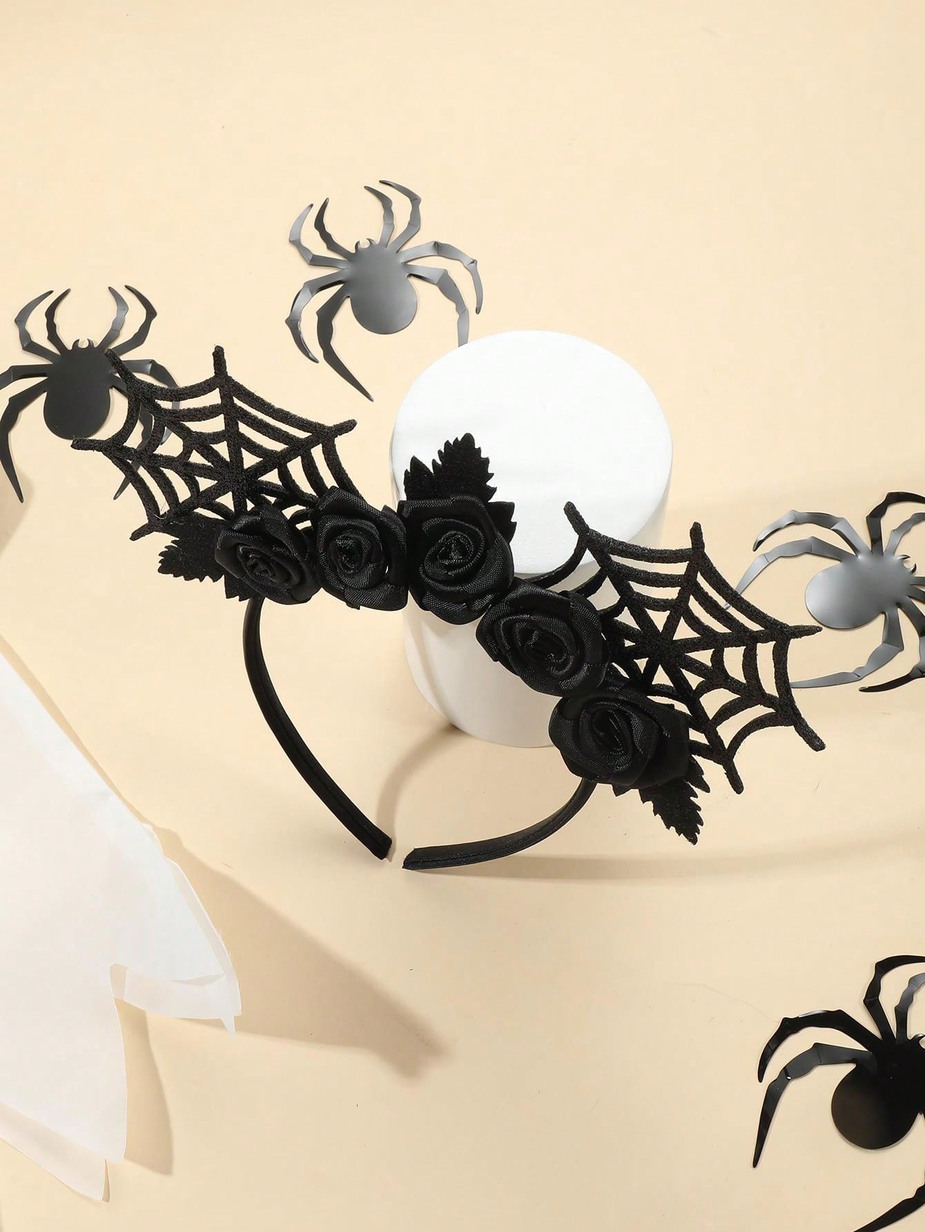1pc Party Spiderweb & 5 Flowers Decor Black Hairband | SHEIN UK