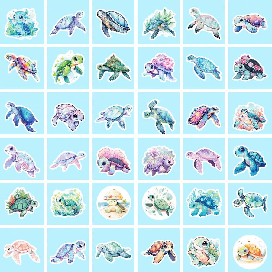 50pcs Blue Sea Turtle Cartoon Stickers For Decorating Skateboard, Water ...