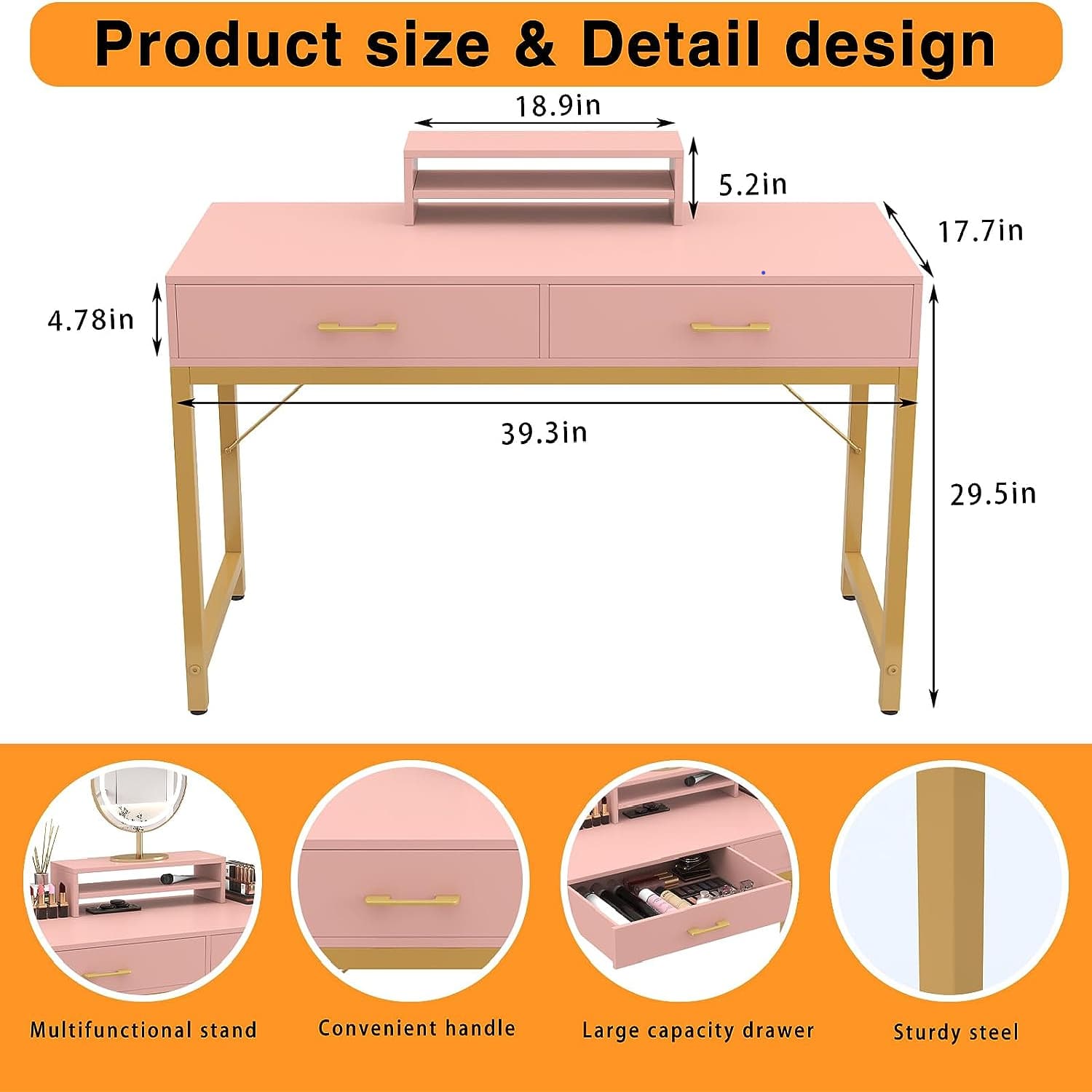 Women Makeup Vanity Desk with 2 Drawers - Bedroom Home Office Desk ...