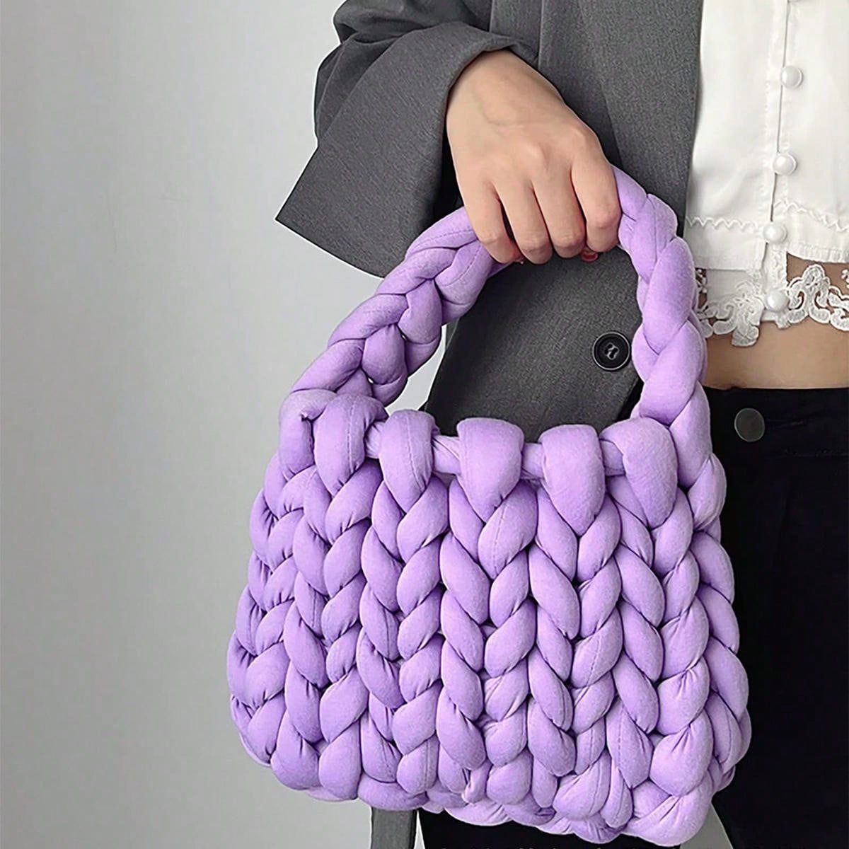 1pc OXYPLAY Thick Bulky Giant Wool Handwoven Handbag,Chunky Yarn Knit ...