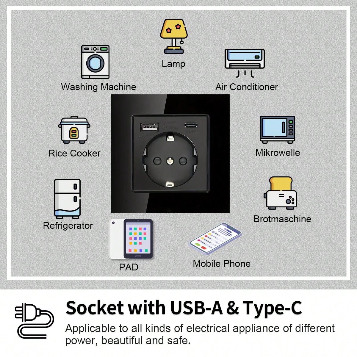Black Eu Standard Usb + Type-c Power Socket | SHEIN UK
