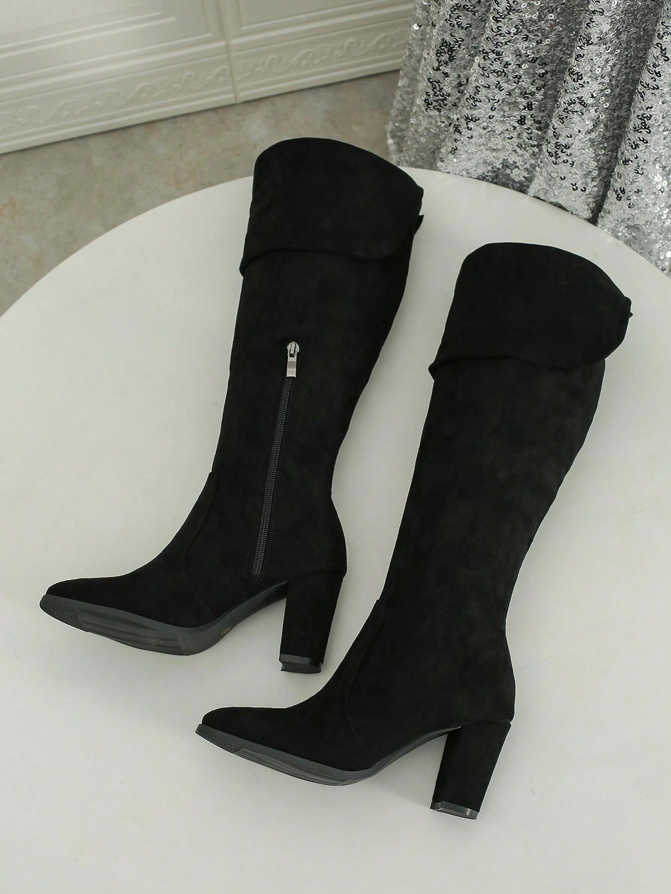 Botas De Cano Alto Com Salto Alto Para Mulheres Outono/inverno, Bico ...