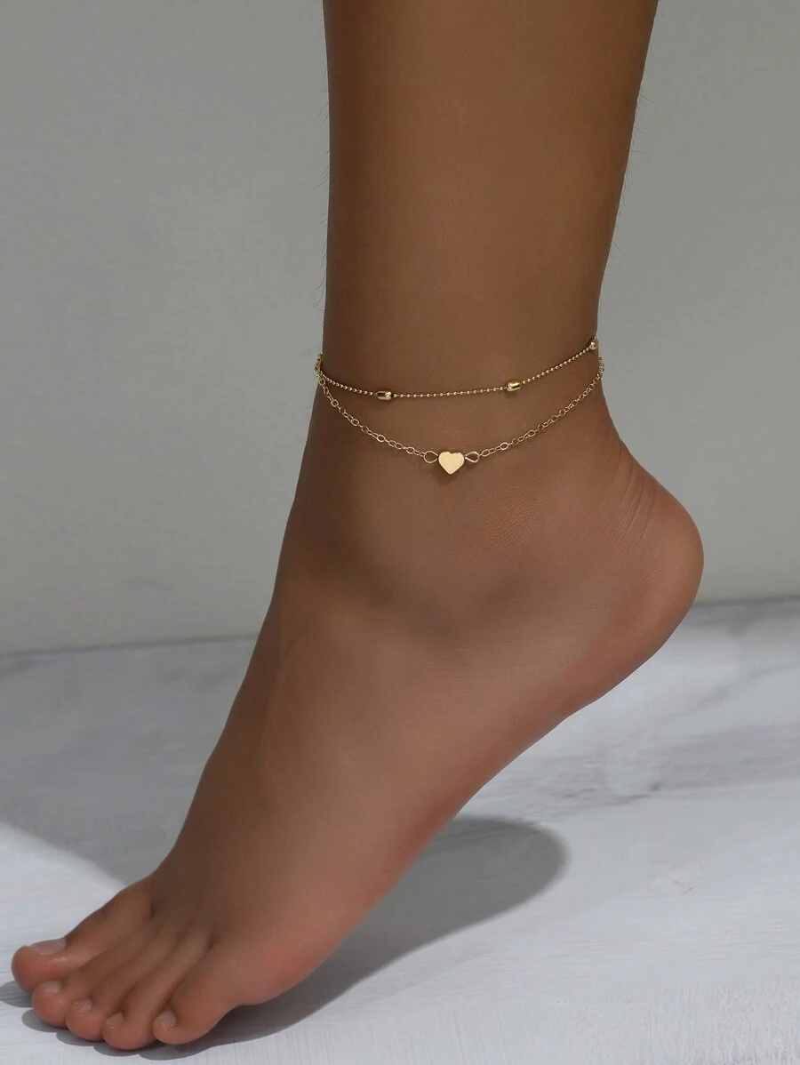 1pc Layered Minimalist Heart Chain Anklet (Handmade Chain Cut To Size ...