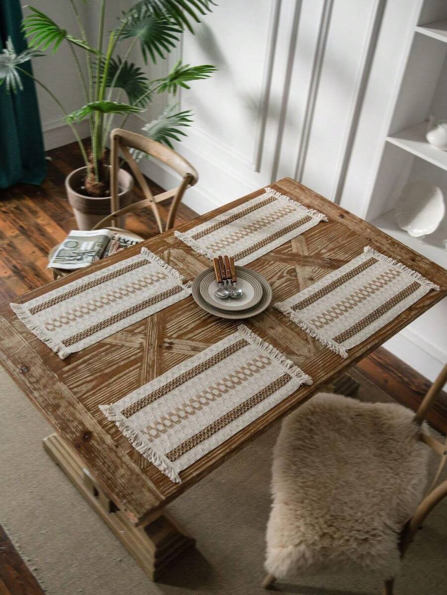 1pc Geometric Design Table Runner, Minimalist Polyester Kitchen Table ...