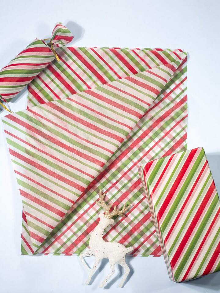 Green Striped Christmas Wrapping Paper