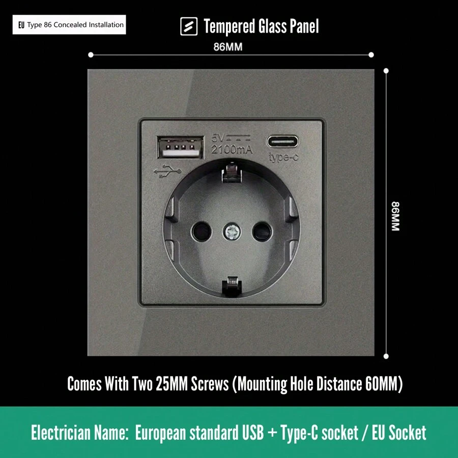 European Standard Usb + Type-c Socket In Grey | SHEIN USA