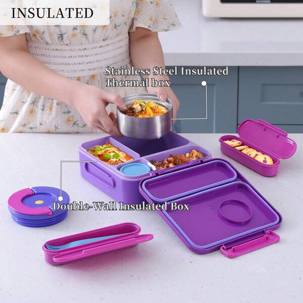 HAIXIN Bento Box Insulated Lunch Box with Thermal cup for Hot Food, Leak-proof Lunch Box with ...