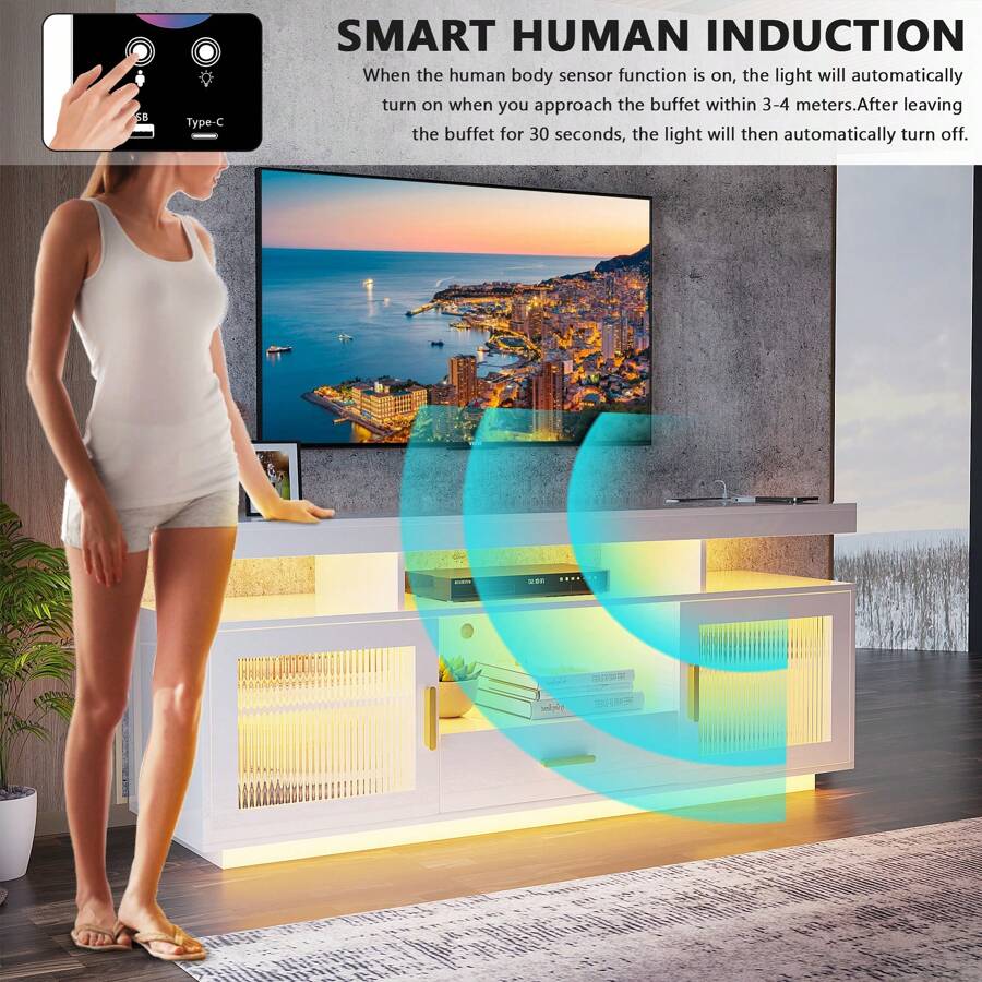 Lvifur 24-Color RGB TV Stand With Wireless Charging Station,RGB ...