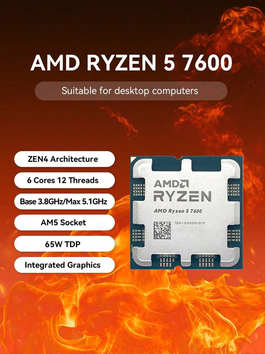 AMD Ryzen 5 7600 3.8GHz Base Clock 6-Core 12-Thread Desktop Processor ...