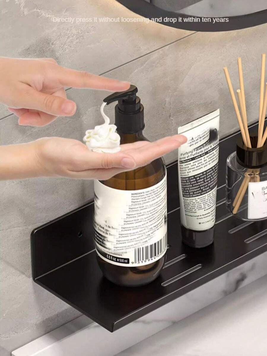 1pc Aluminum Bathroom Storage Rack, Modern Black Shelving Storage Unit ...