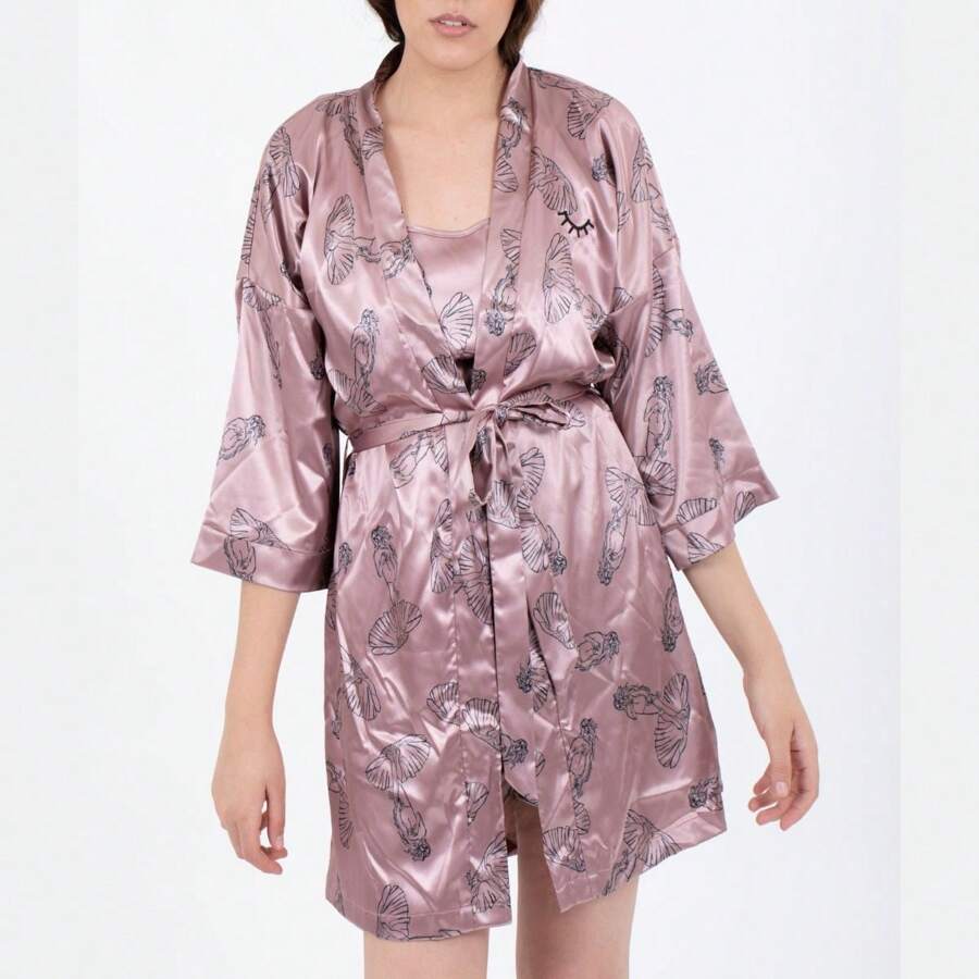 Bata rosa estampada con diosa Afrodita | Moda de Mujer | SHEIN México