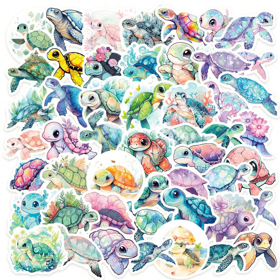 50pcs Blue Sea Turtle Cartoon Stickers For Decorating Skateboard, Water ...