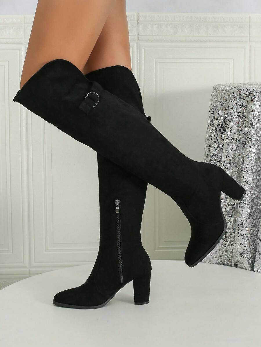 Botas altas de tacón grueso con puntera puntiaguda/cuadrada para uso en ...