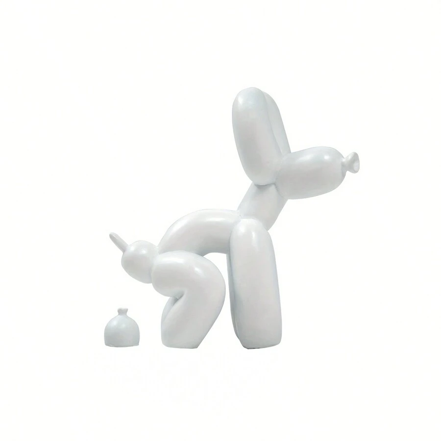 White Creative Funny Poop Balloon Dog Sculpture, Modern Art Squatting ...