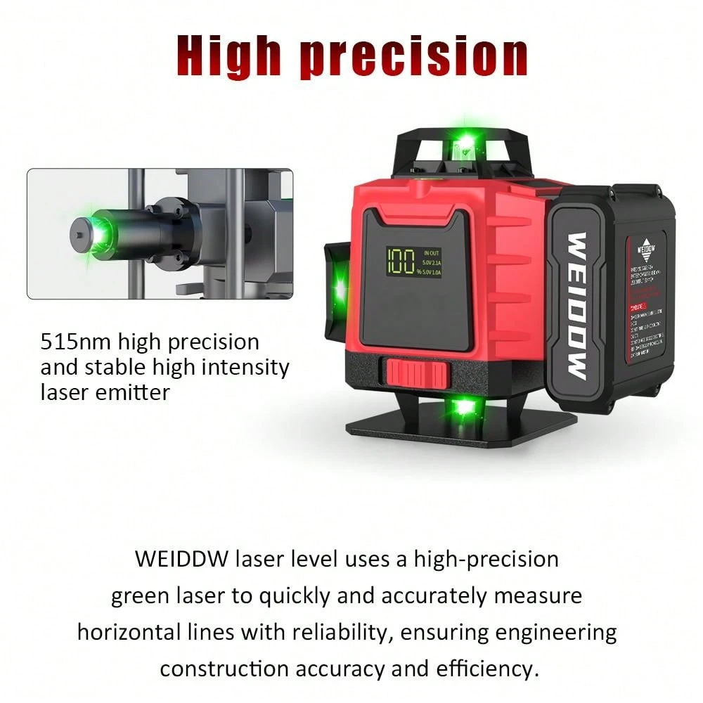 WEIDDW 16-Line High Intensity Green Laser Level With Accessories 360° Rotary Aluminum Base ...