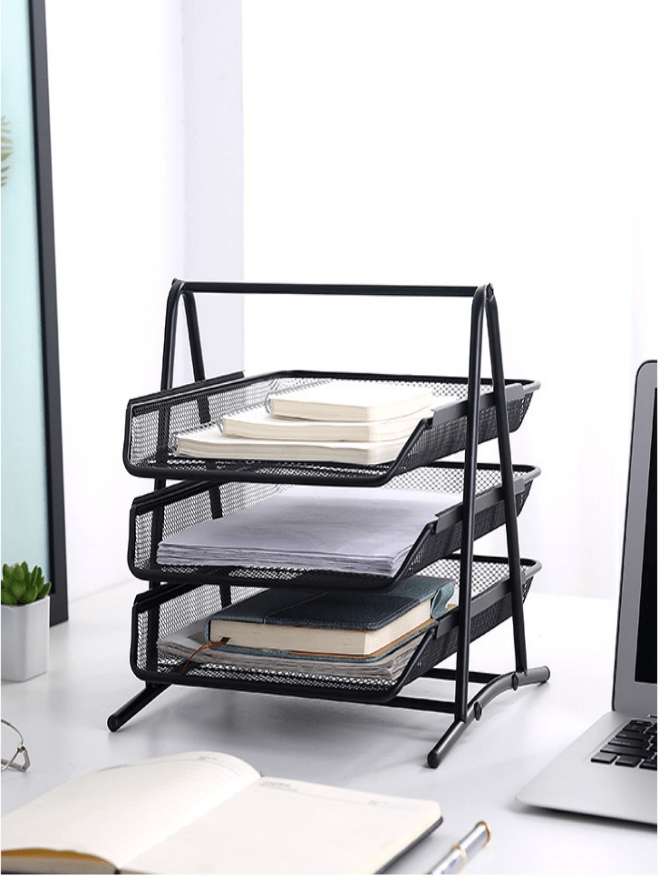 Desktop Multi-tier Metal Wire Mesh File Rack Stand For Documents With ...