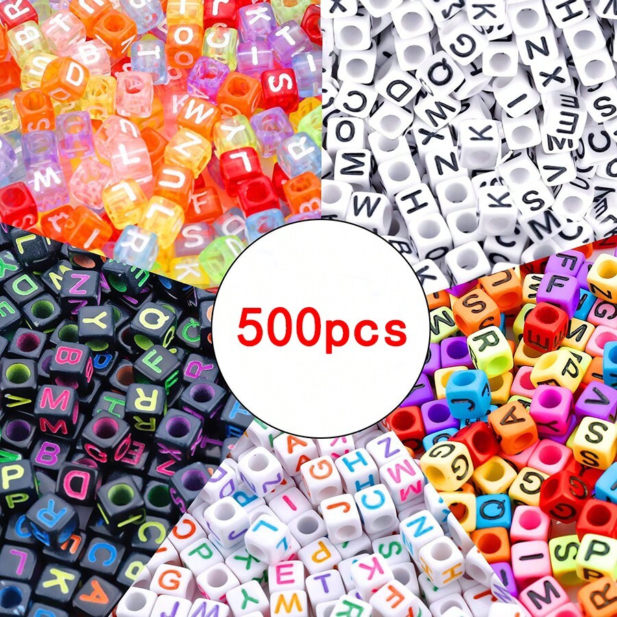 500pcs 5-colors Letter Beads Alphabet Beads Acrylic Color Cube Kandi ...