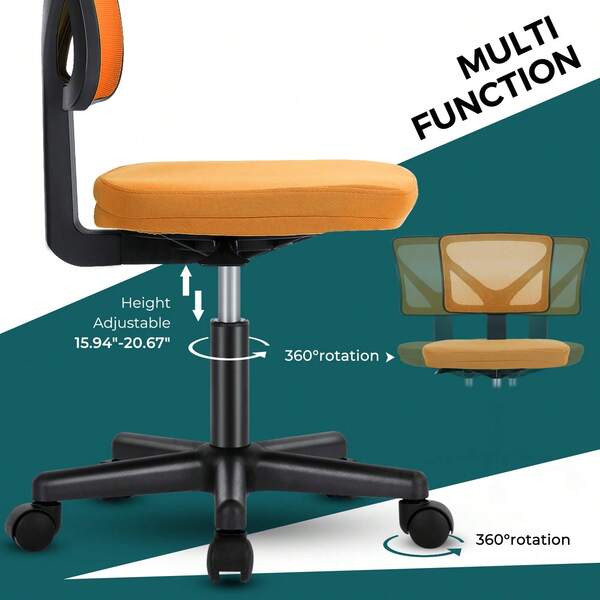 Sweetcrispy Armless Desk Chair Small Home Office Chair with Lumbar ...