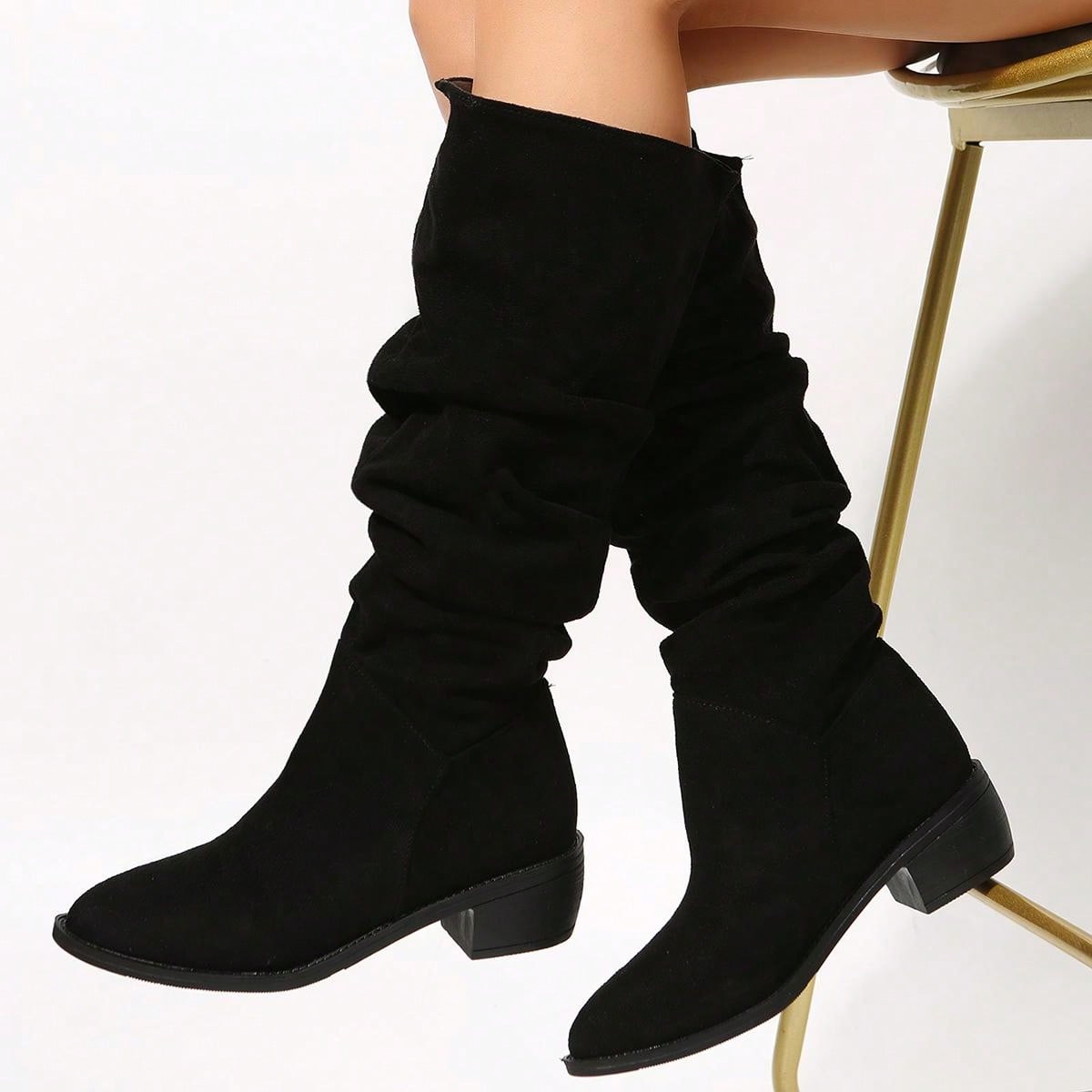 Bottes Hautes Droites Pour Femmes Tout-aller Avec Talons Épais, Jambes ...