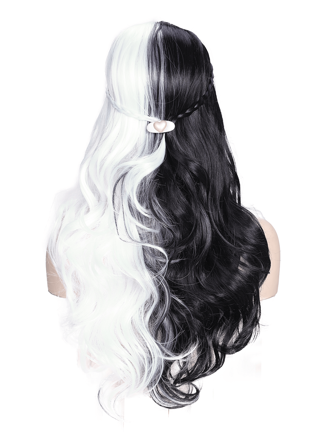 Ipc Half Black Half White Wigs Long Curly Synthetic Women Full Wigs For Halloween Cosplay Daily