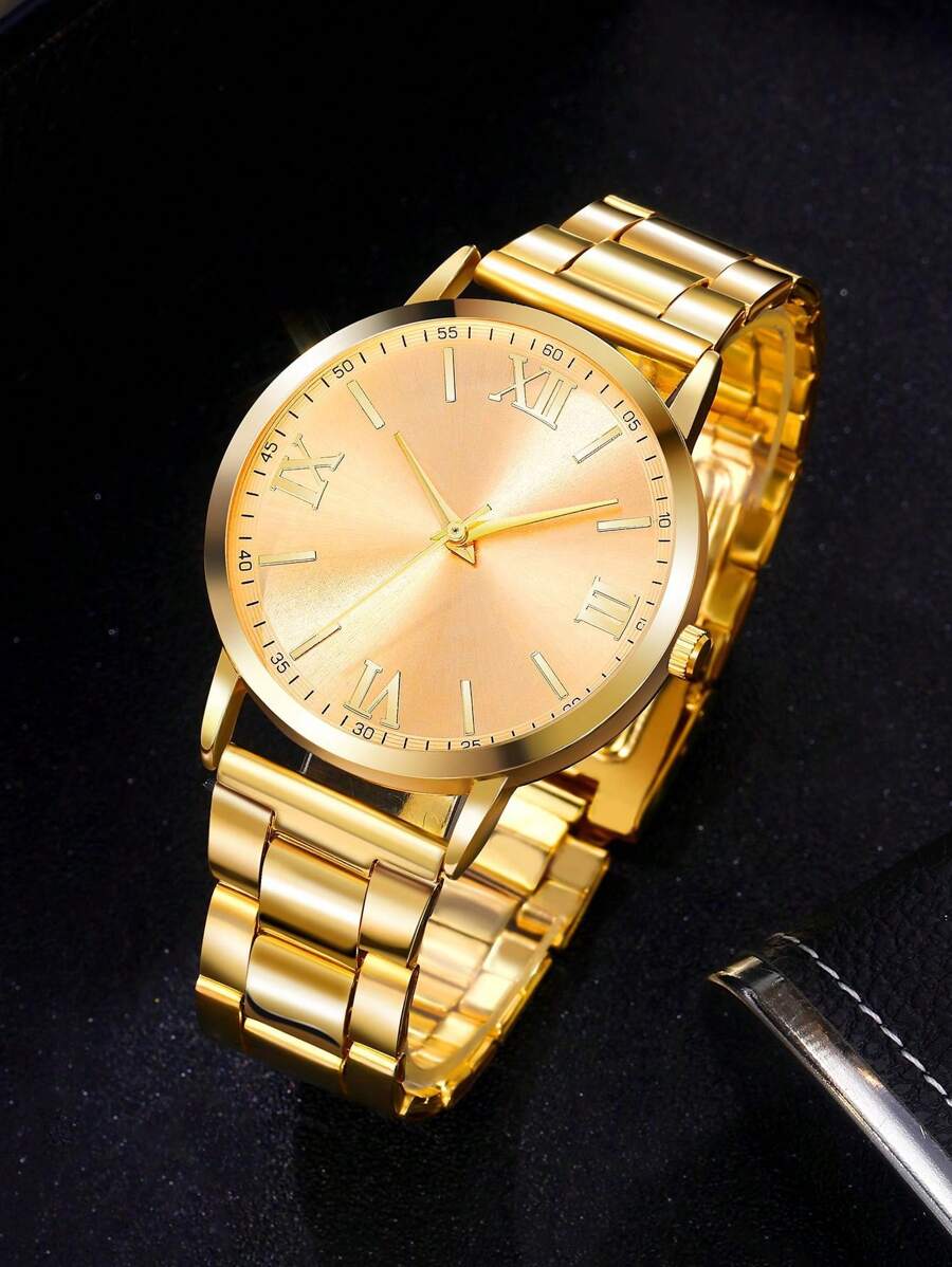 Men Watch 1pc Men's Casual Round Roman Numerals Quartz Watch With ...