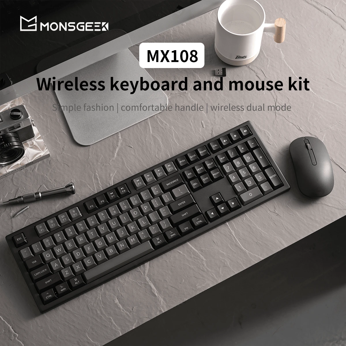 Monsgeek Mx108 1 Schwarz Silber Wireless Tastatur & Maus Combo, 2,4g ...