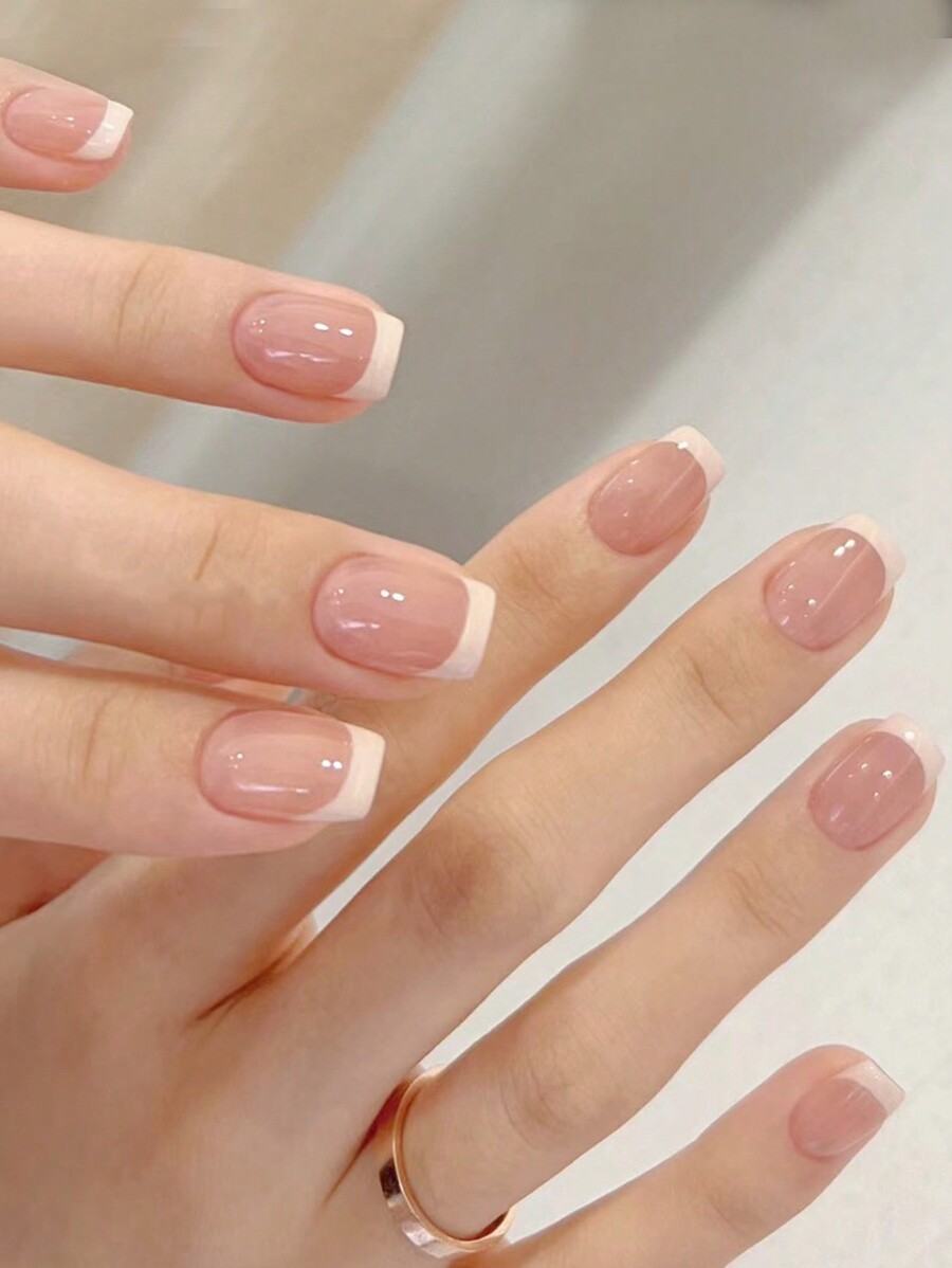 24pcs Short Square Shape Nail Tips With Minimalist Color Block & Fun ...