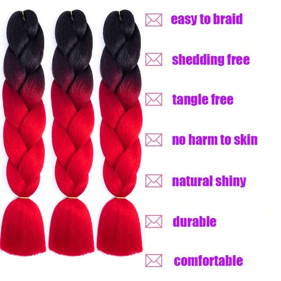Ombre Black Red Braiding Hair Extensions 24 Inch 3Packs Synthetic Jumbo ...