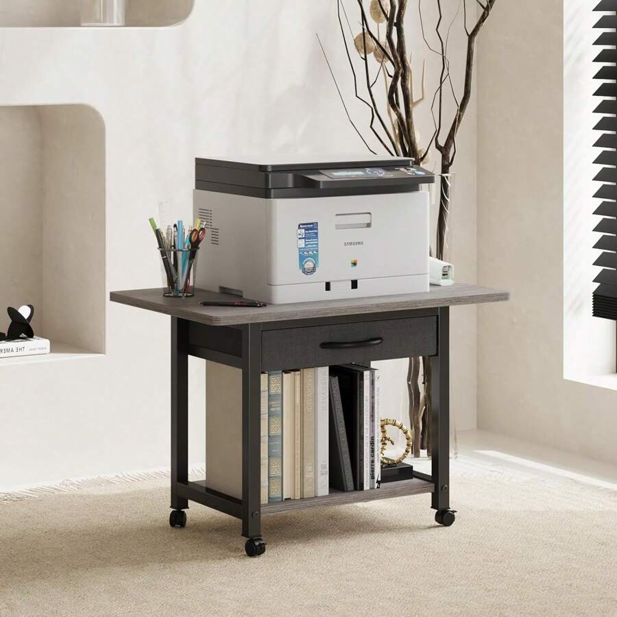 22"X15" Large Printer Stand With Storage Drawer, 2-Tier Under Desk ...
