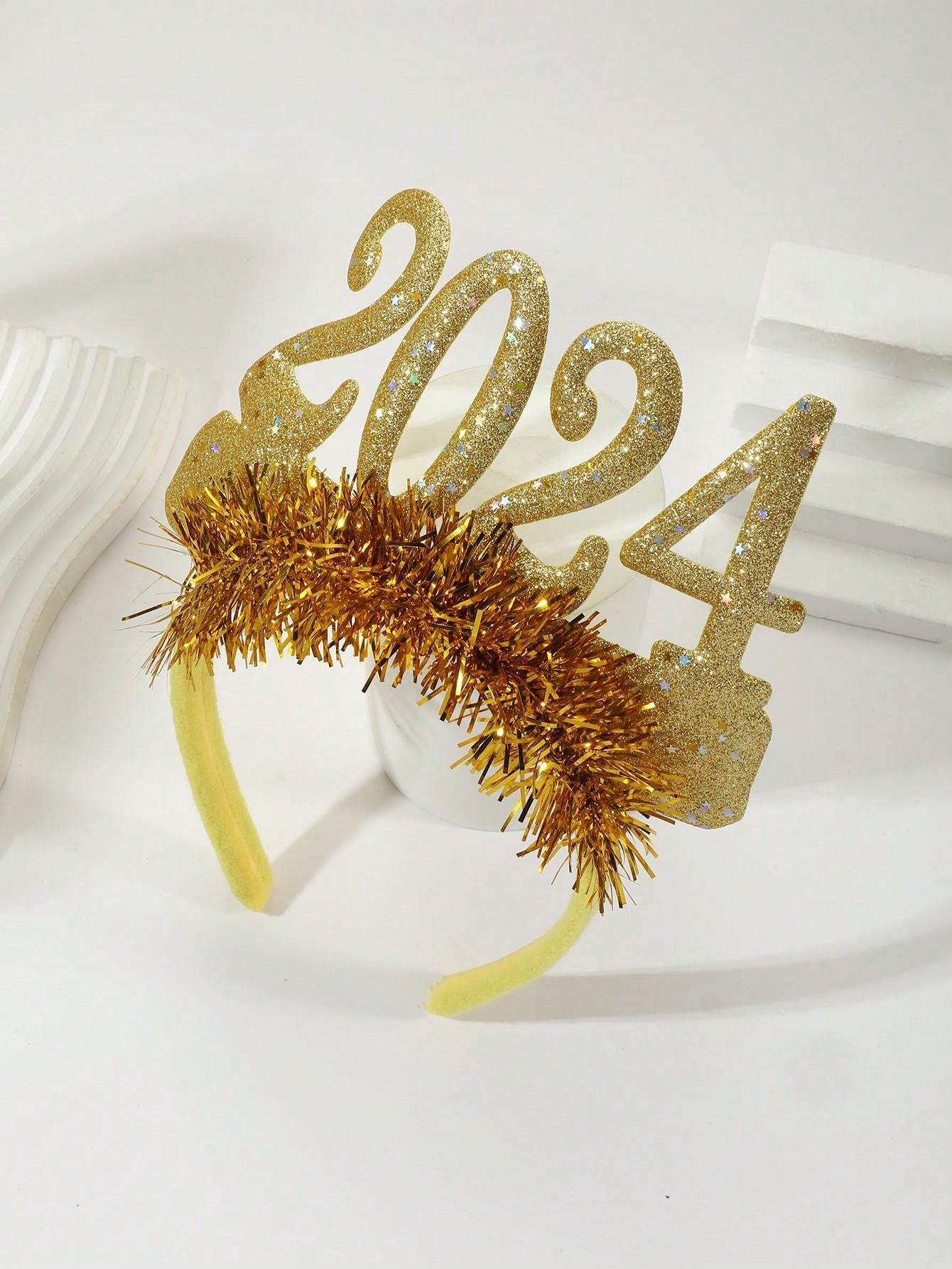 Party Style Shiny Gold Glitter 2024 Year Flower New Year's Headband ...