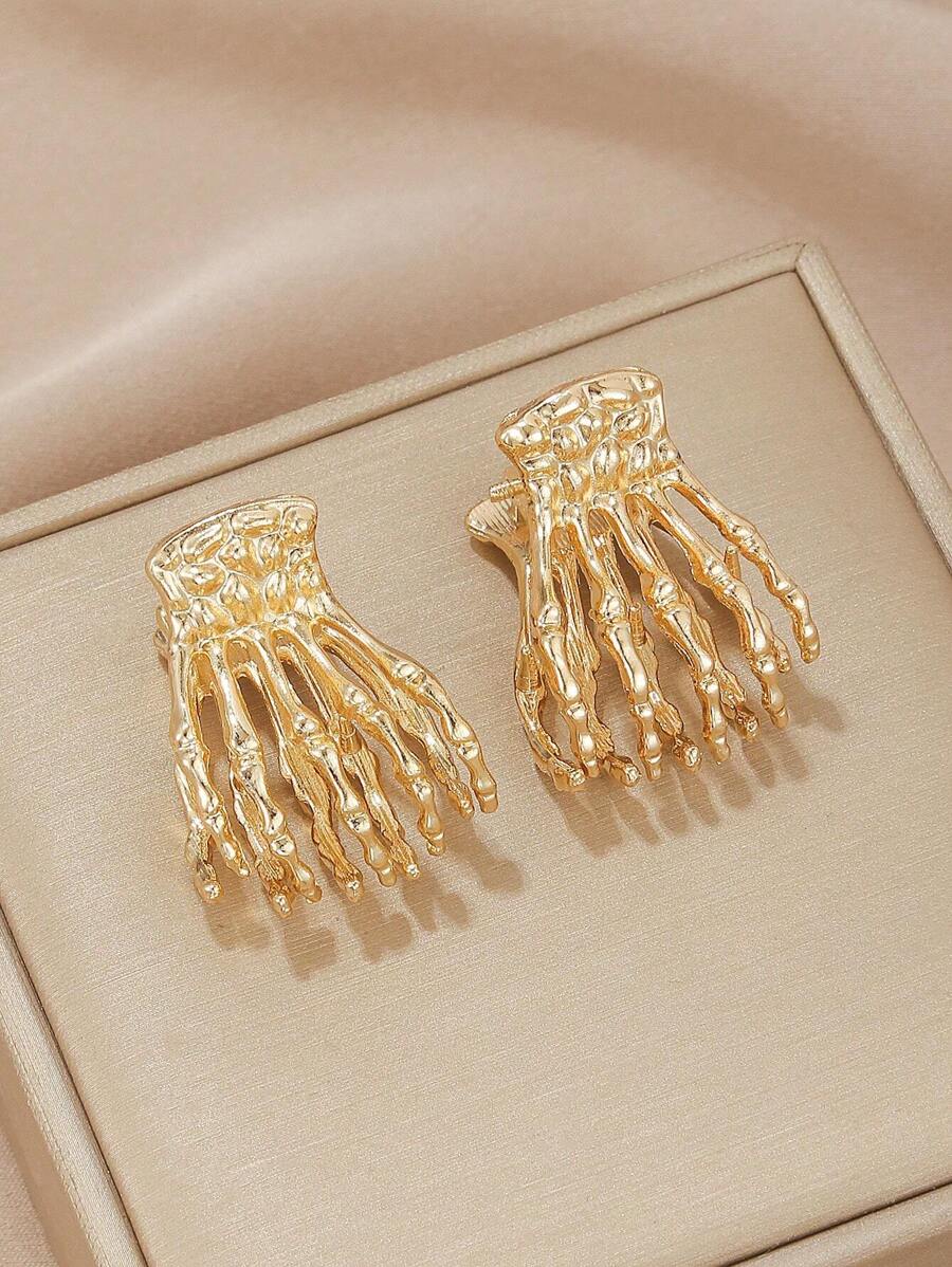 2pcs Unique Skull Hand-Shaped Metal Hair Clips, Ladies' Hair Claws For ...