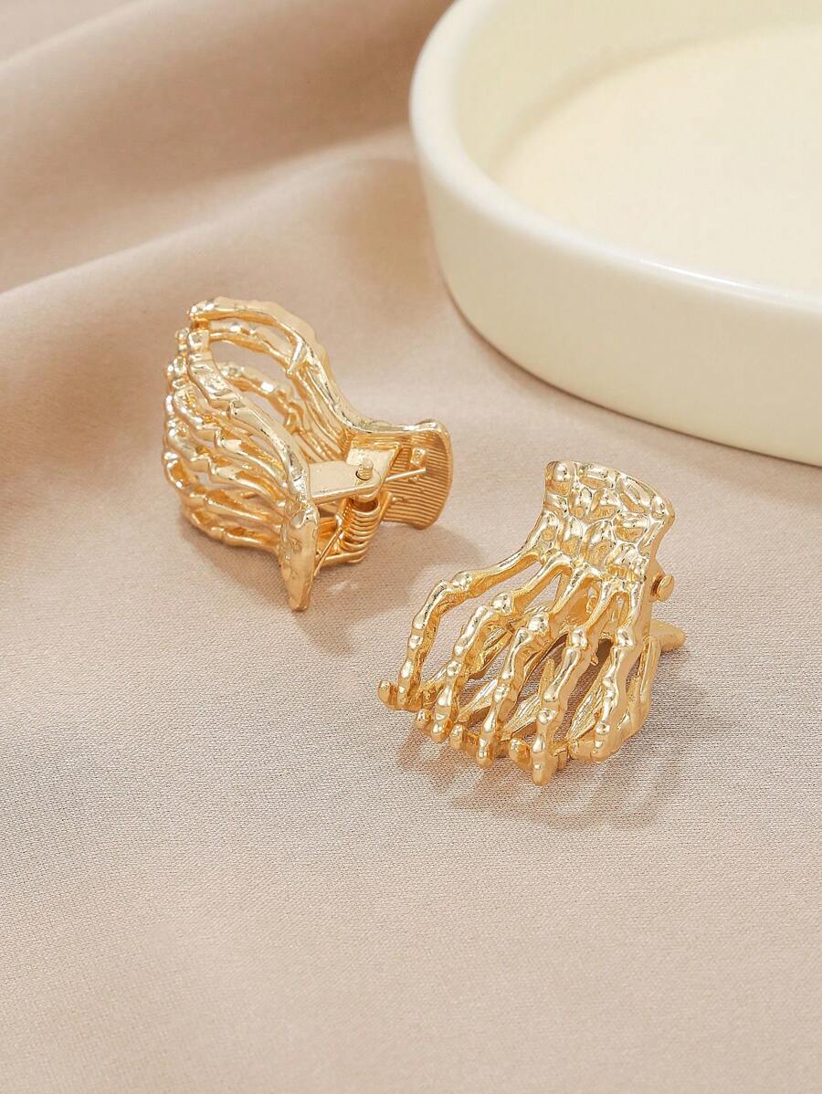 2pcs Unique Skull Hand-Shaped Metal Hair Clips, Ladies' Hair Claws For ...