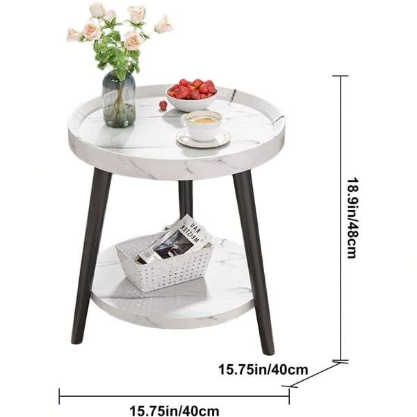 Small Round Side Table, 2-Tier Round End Table/Bedside Table,Storage ...