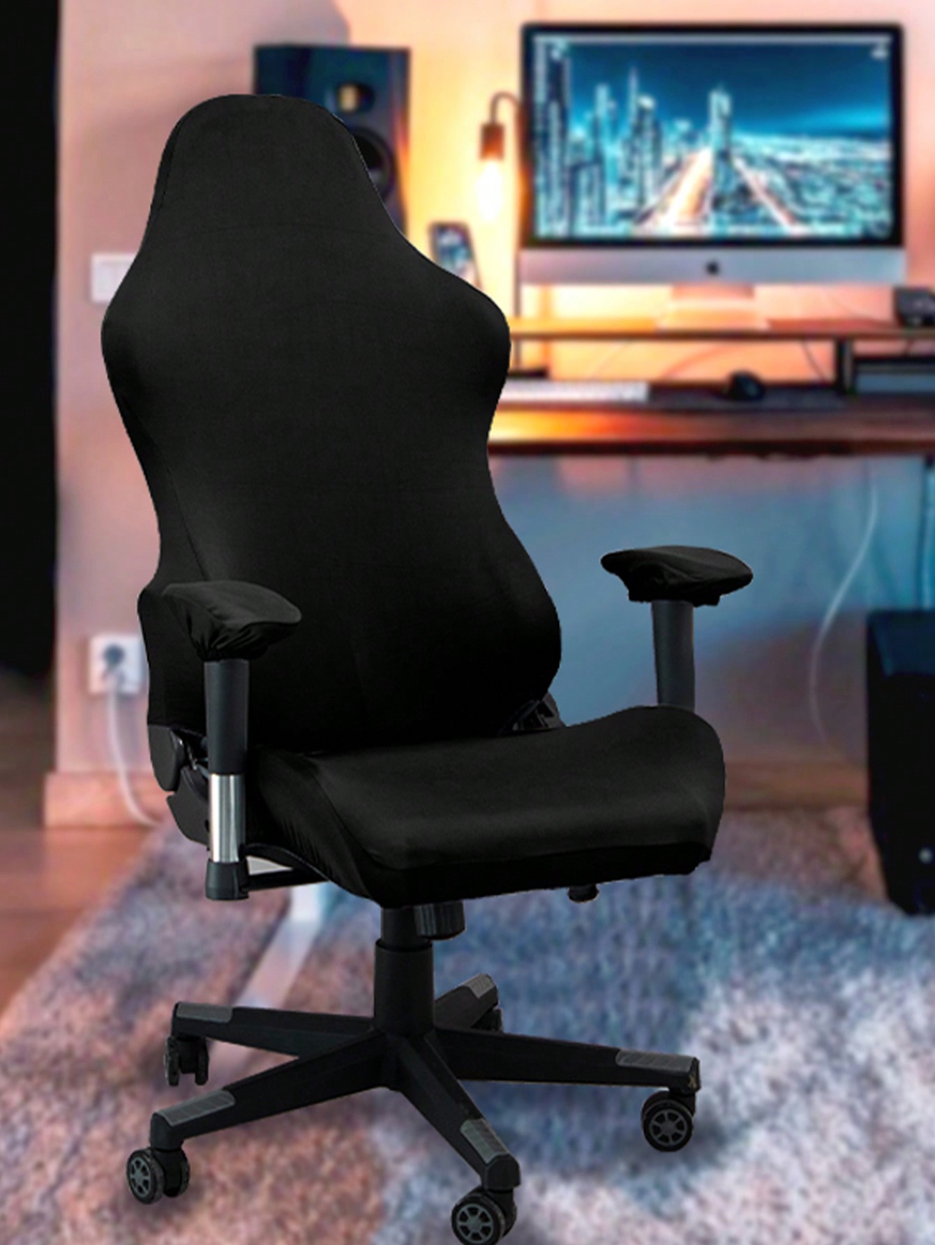 Set Of 4 Black Gaming Chair Covers, Made Of Modern Elastic Polyester ...