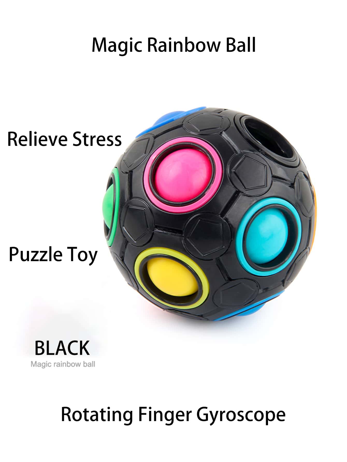 1pc Teenagers Black Light Gray Rainbow Ball Relief Pressure Rotating ...