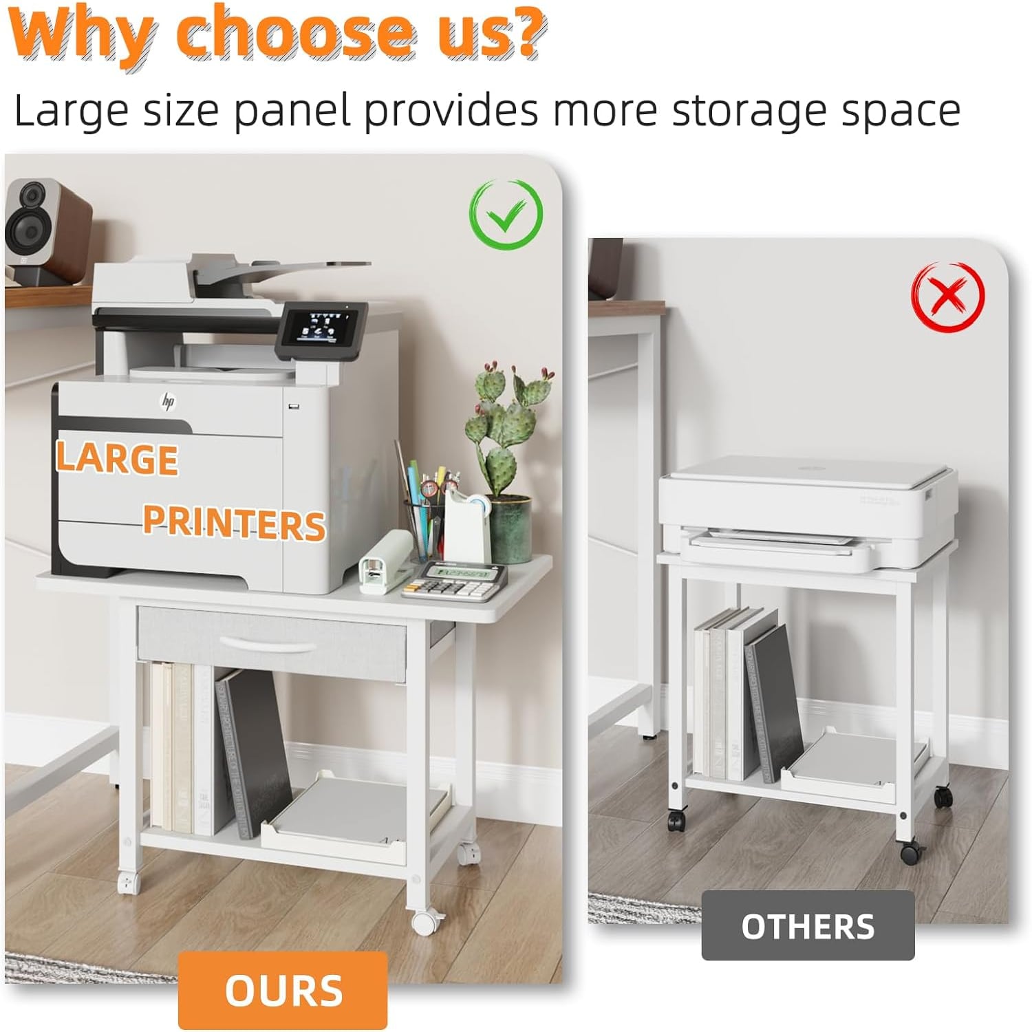 23.6"x15" Large Printer Stand with Storage Drawer, 2-Tier Under Desk ...