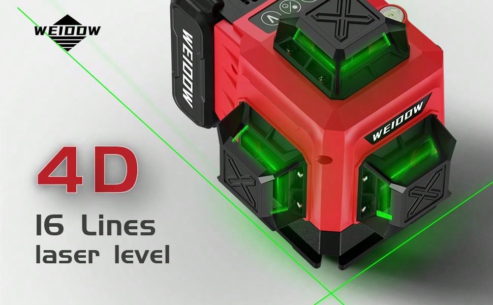 Weiddw 16 Line Laser Level With High-Intensity Green Beam, 360° Rotation, Large Aluminum Base ...
