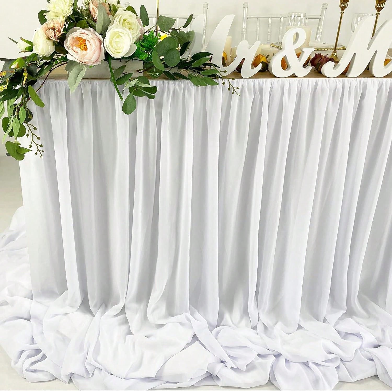 White Chiffon Table Skirt For Wedding Decoration, Baby Shower, Birthday ...