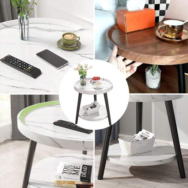 Small Round Side Table, 2-Tier Round End Table/Bedside Table,Storage ...