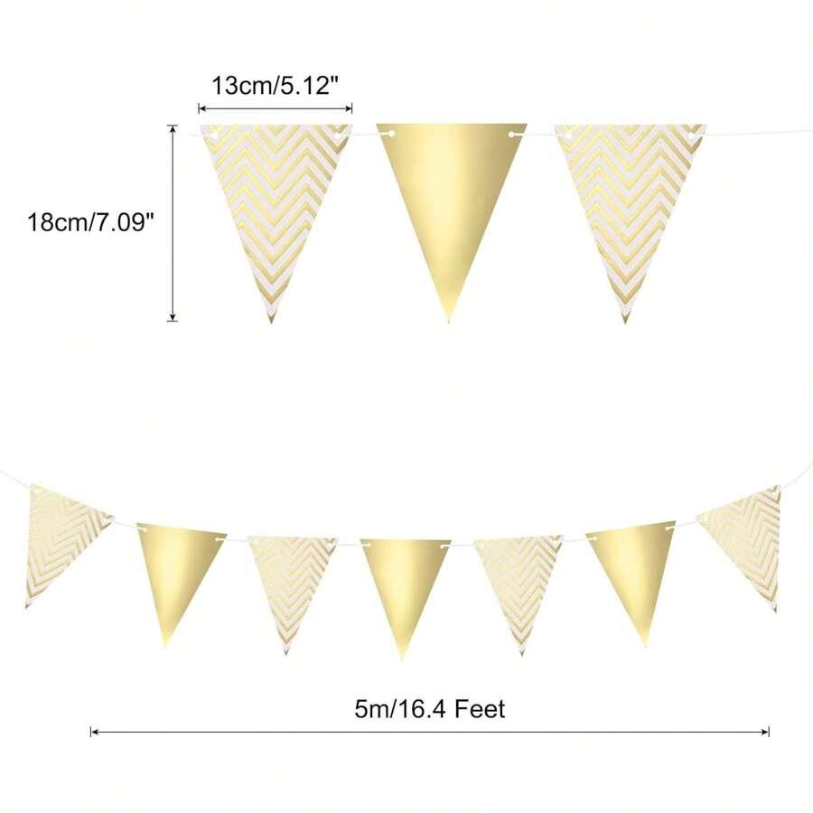 Gold 12 Pcs 16.4 Feet Pennant Banner Flags String Triangle Hanging ...
