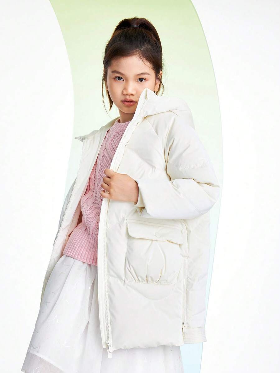 Annil Tween Girl Winter Warm Westernized Casual Long Hooded Thickened ...