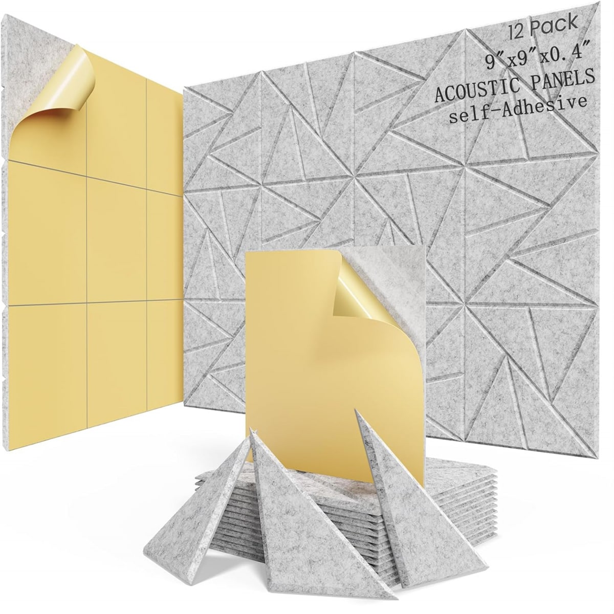 12 Pack Acoustic Panels With Self-Adhesive, 9"X 9"X 0.4"Sound Proof ...
