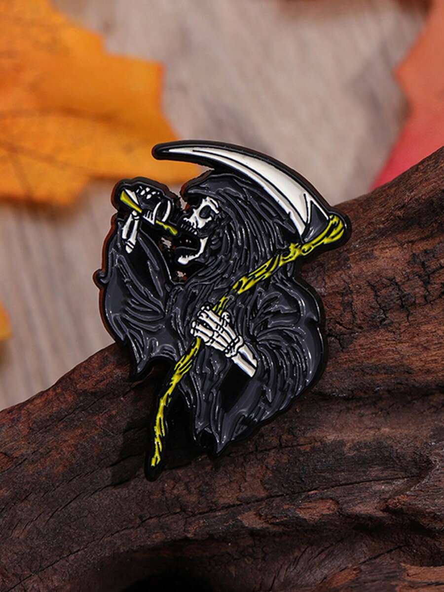 1pc Punk Gothic Grim Reaper Enamel Pin Badge For Backpack, Shirt ...