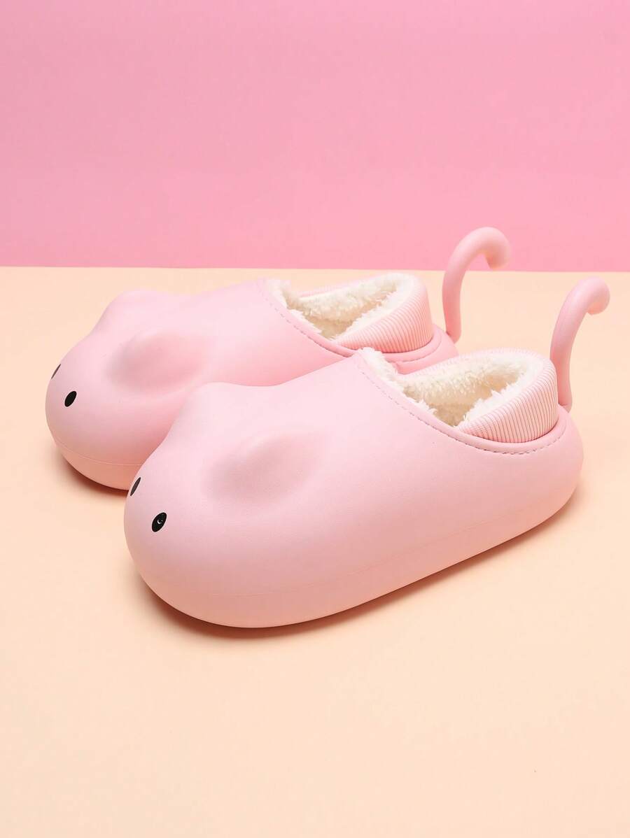 Women's Cute Cat Design Indoor Slippers, Warm Soft Plush Pink House ...