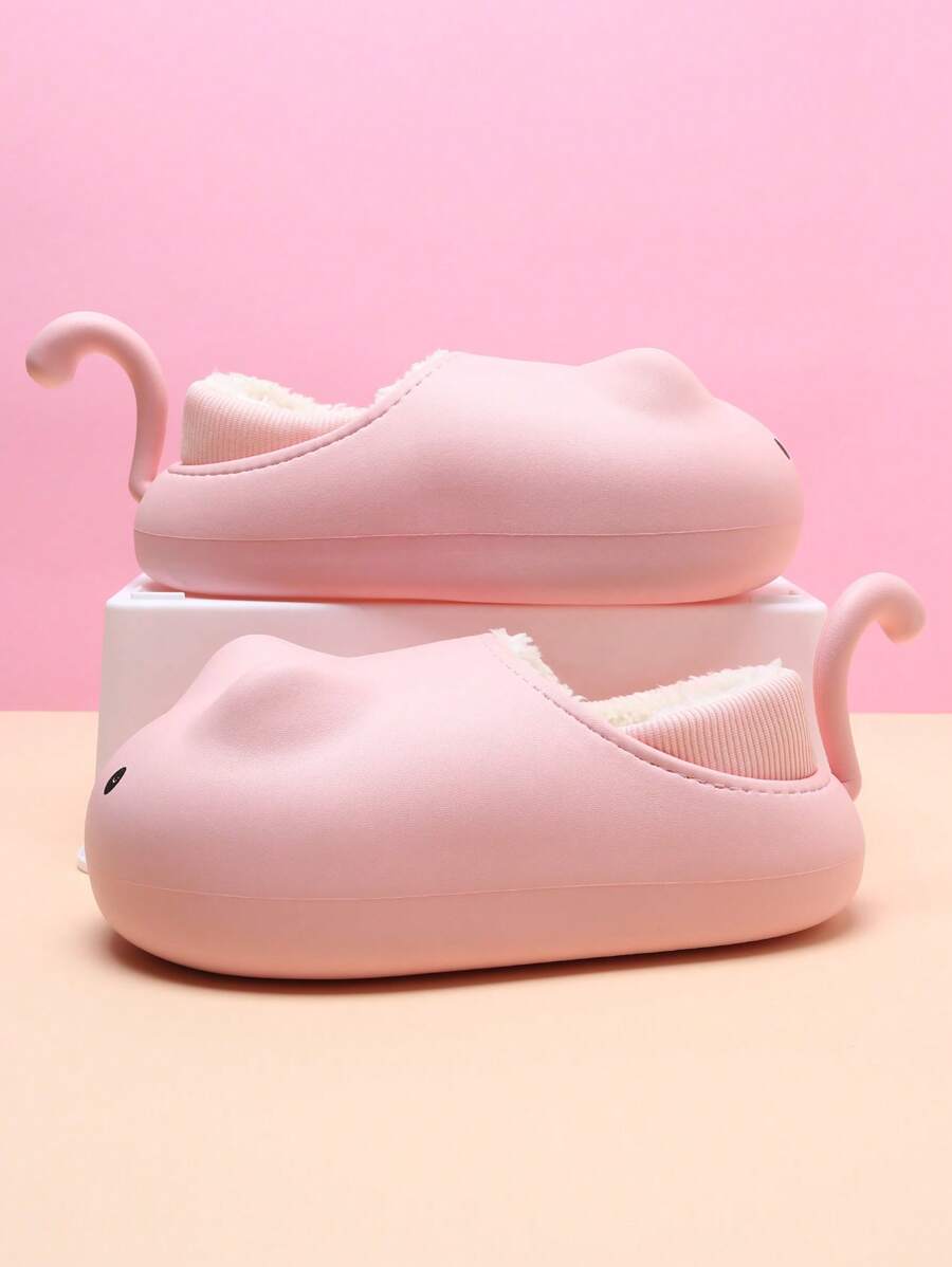 Women's Cute Cat Design Indoor Slippers, Warm Soft Plush Pink House ...