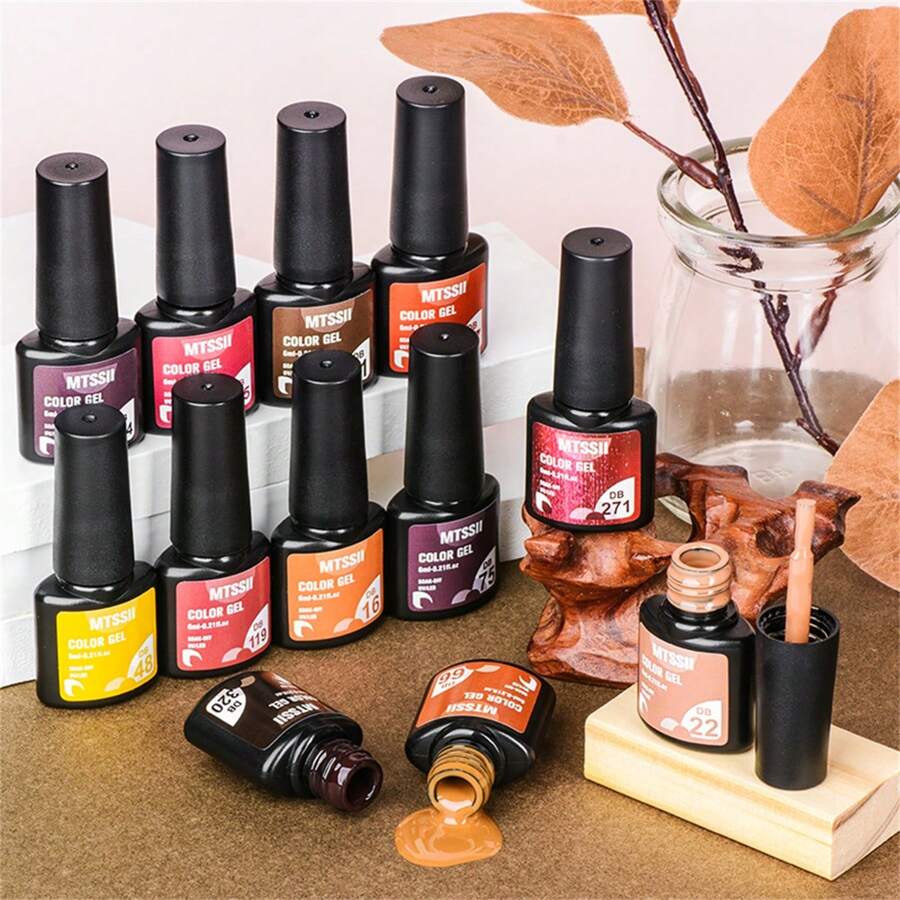 6PCS Gel Nail Polish Set Chocolate Brown Gel Varnishes Kit Glitter Soak ...
