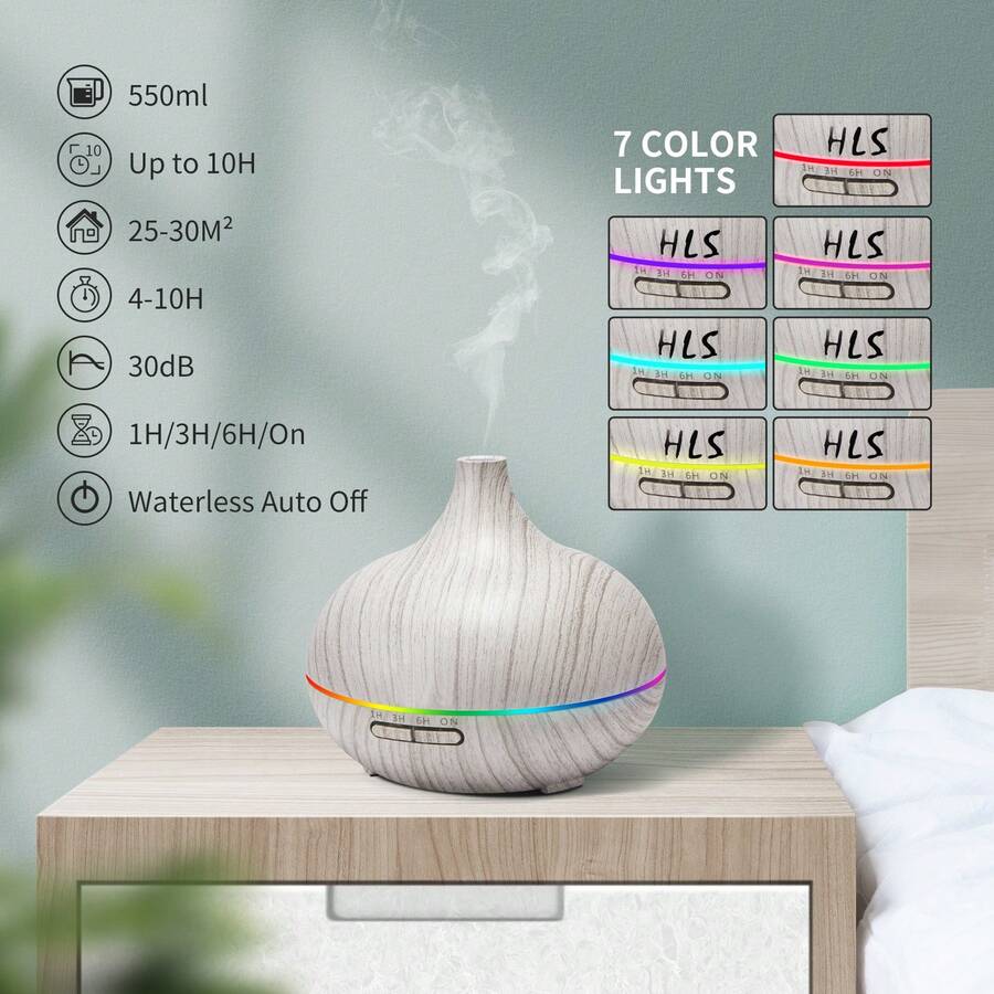 550ML Wood Grain Aromatherapy Diffuser Large Room with Remote, Ultrasonic Essential Oil ...