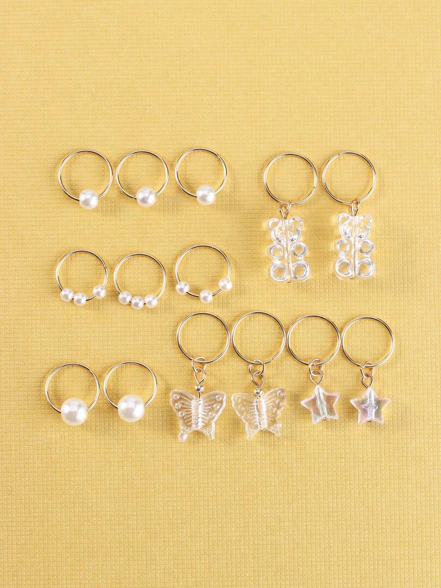 14pcs/pack White Pearl Star Bear Butterfly Hair Elastics | SHEIN USA