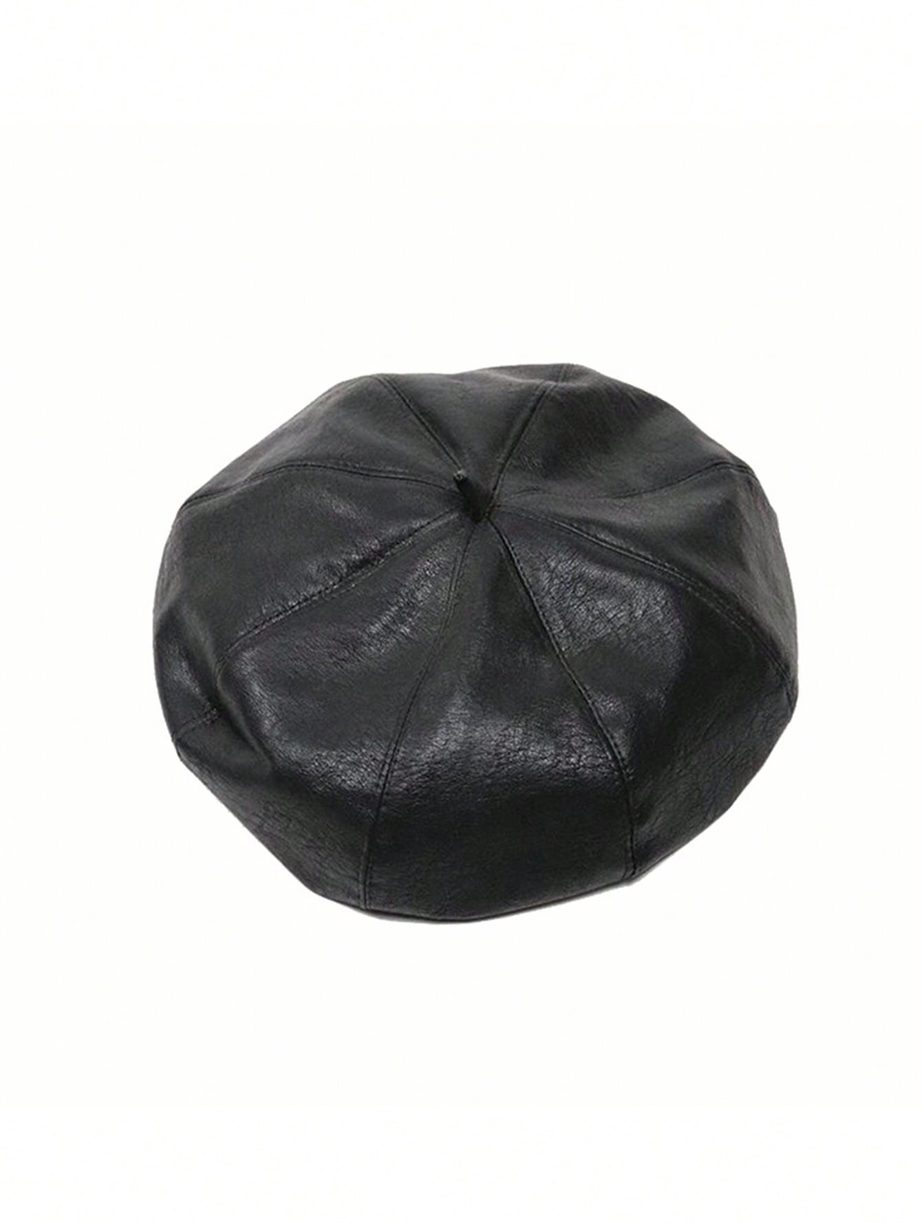 1pc Women's Beret Black Pu Leather Hat Popular In Saudi Arabia Women's ...